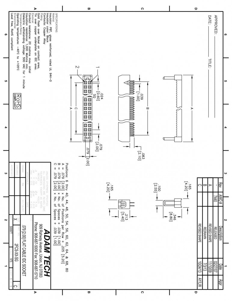 ADAM TECH 2FCS-34-SG technical drawing