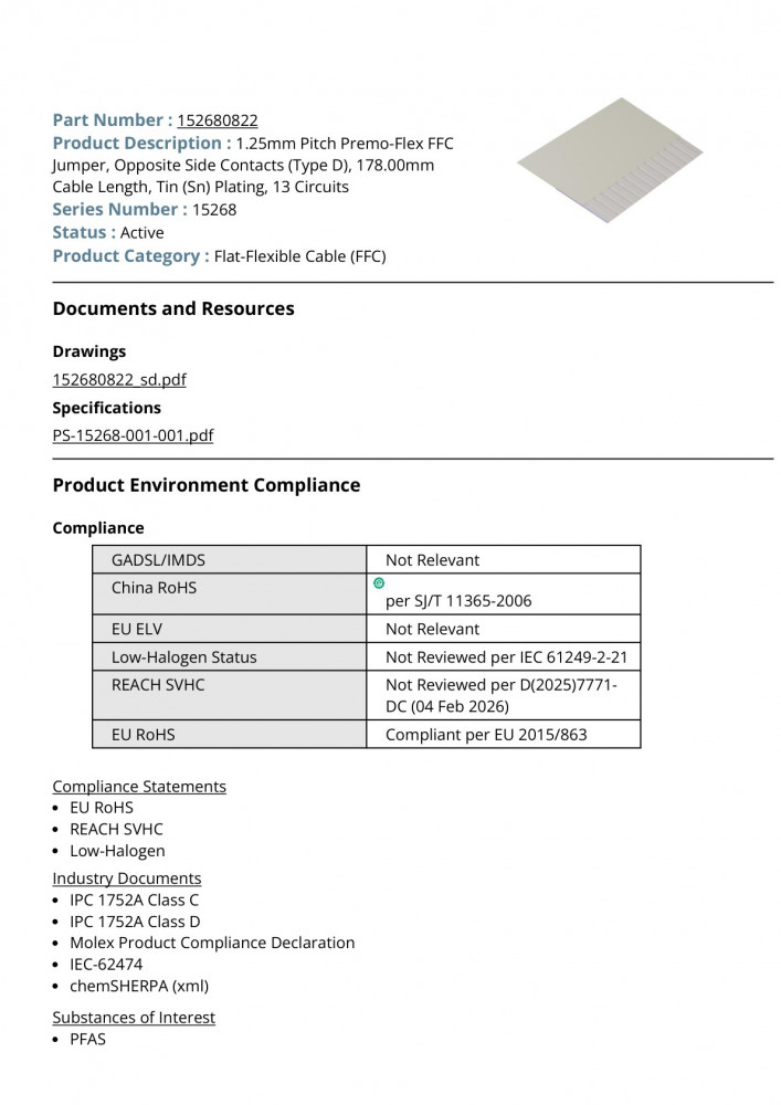 Molex 15268 product specification page 1