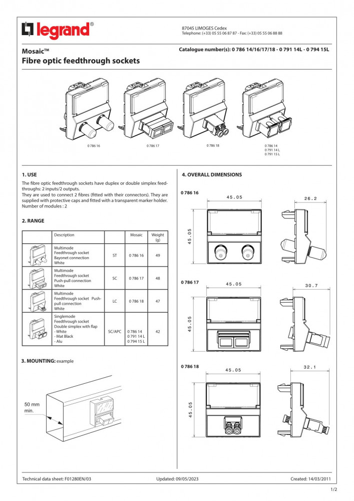 Legrand 0 786 18 technical document page 1