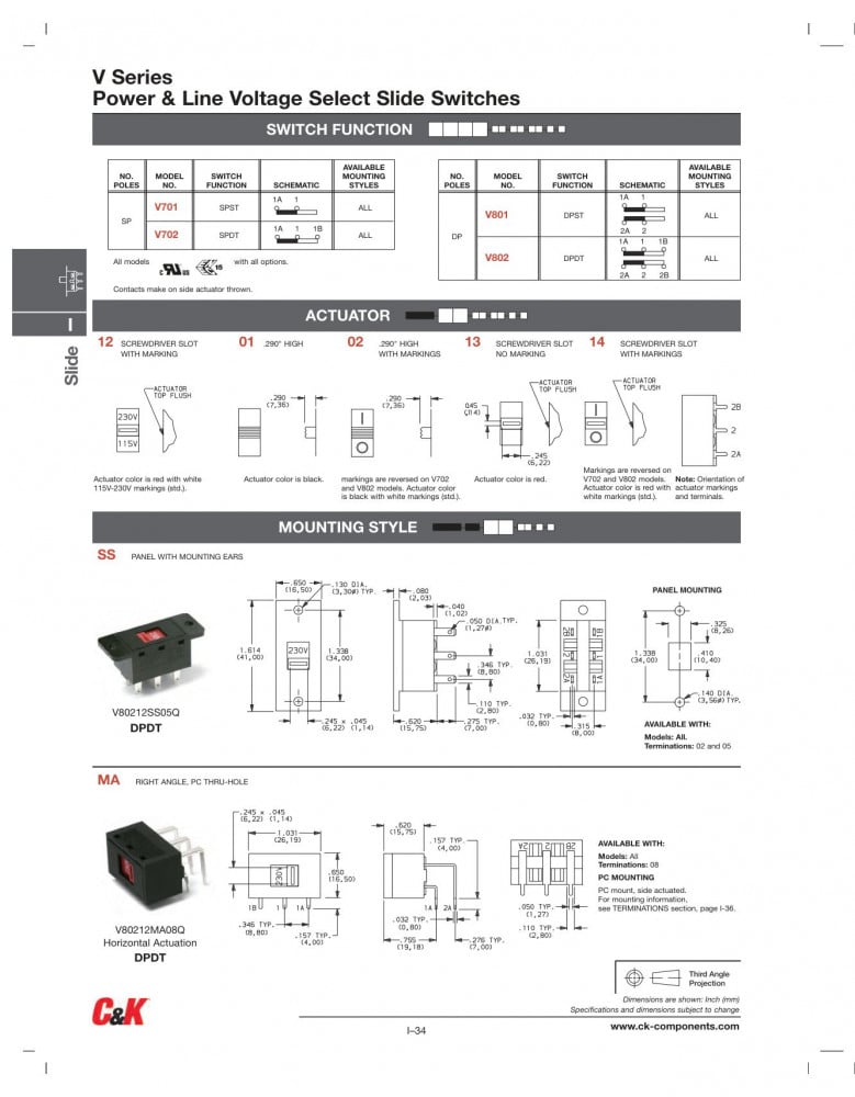 C&K V Series datasheet page 2