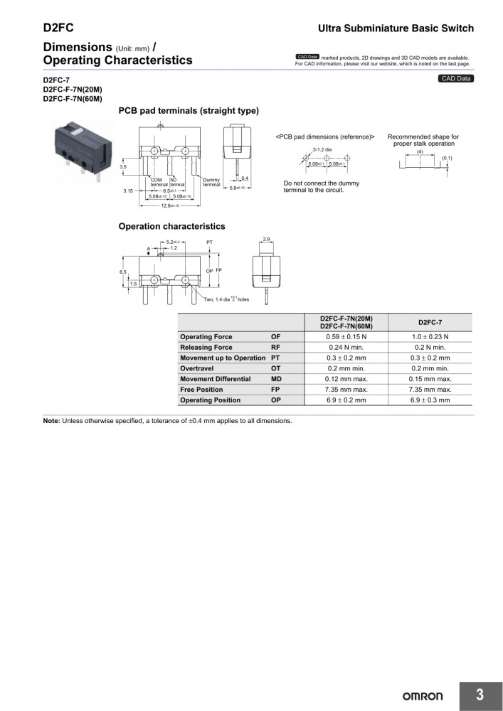 OMRON D2FC-F-7N(20M) datasheet page 3