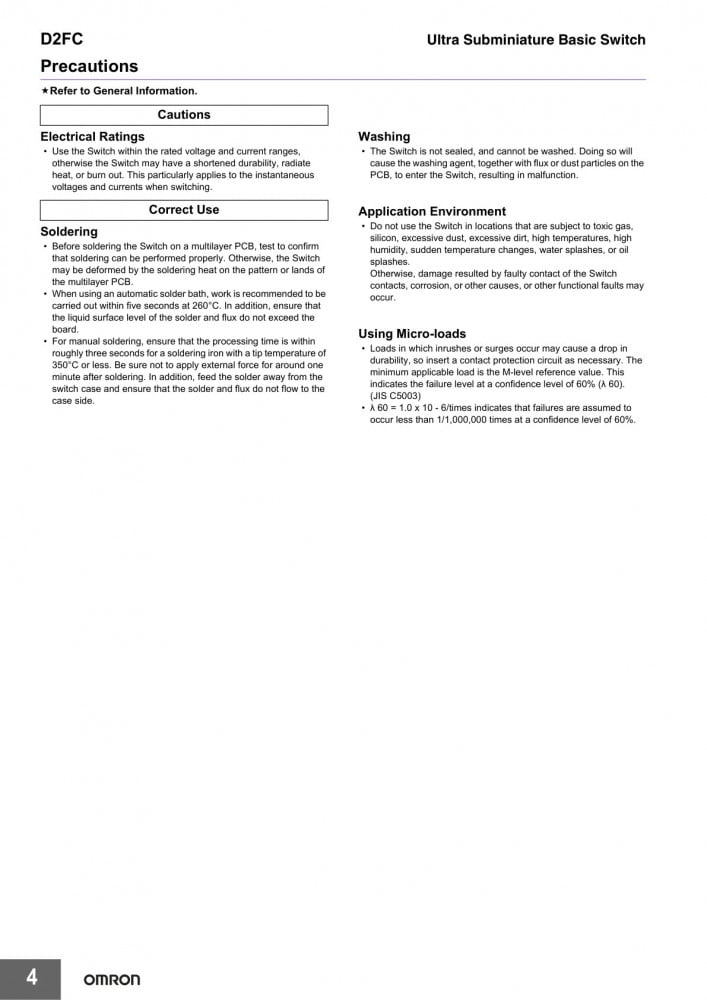 OMRON D2FC-F-7N(20M) datasheet page 4
