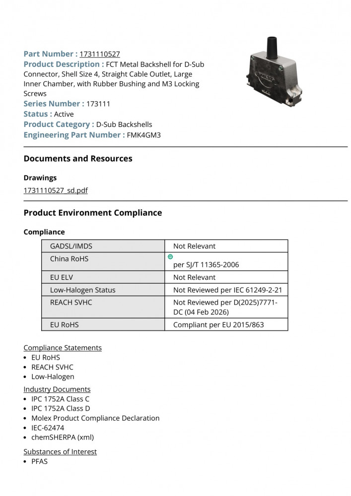 MOLEX 1731110527 product drawing, page 1