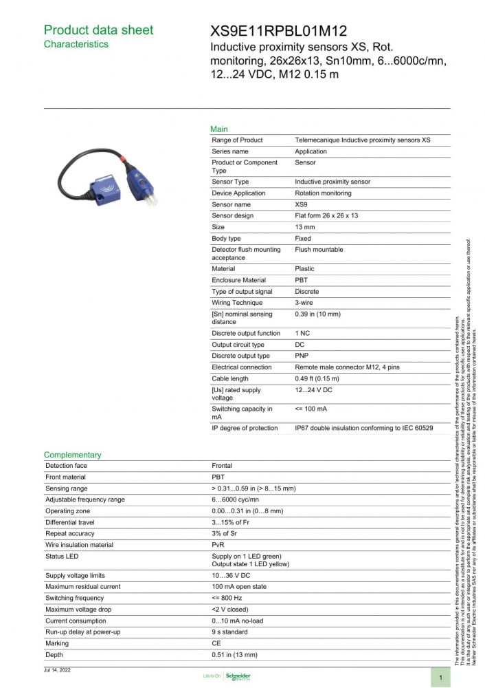 XS9E11RPBL01M12 technical document page 1