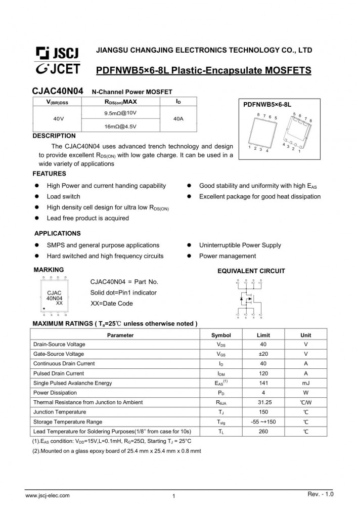 CJAC40N04 datasheet page 1