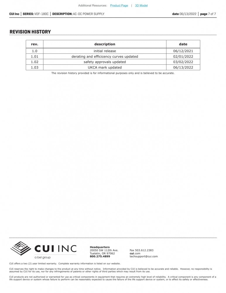 VOF-180C datasheet page 7