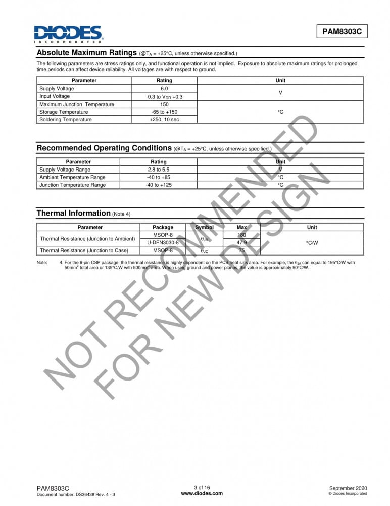 PAM8303CBYC datasheet page 3
