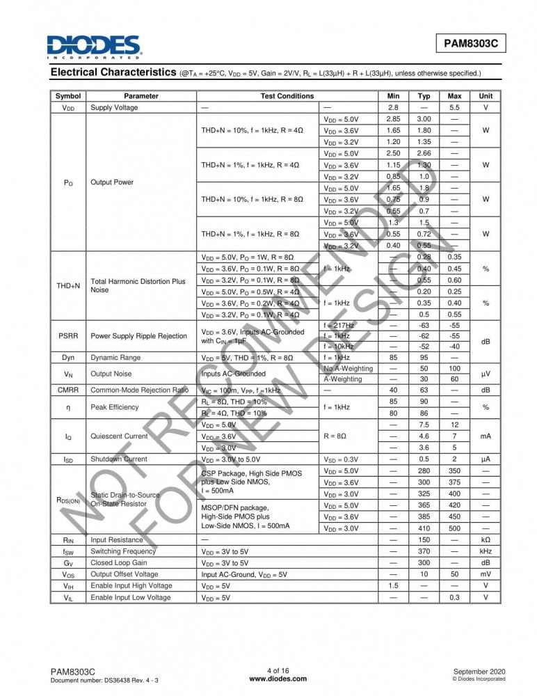 PAM8303CBYC datasheet page 4