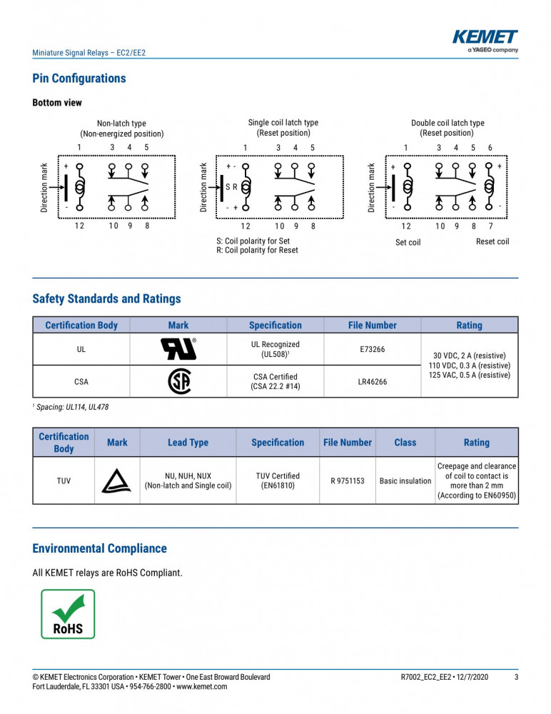 KEMET EE2 relay datasheet page 3