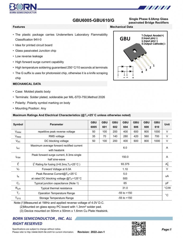GBU610 datasheet page 1