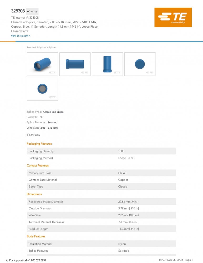 TE Connectivity 328308 technical document page 1