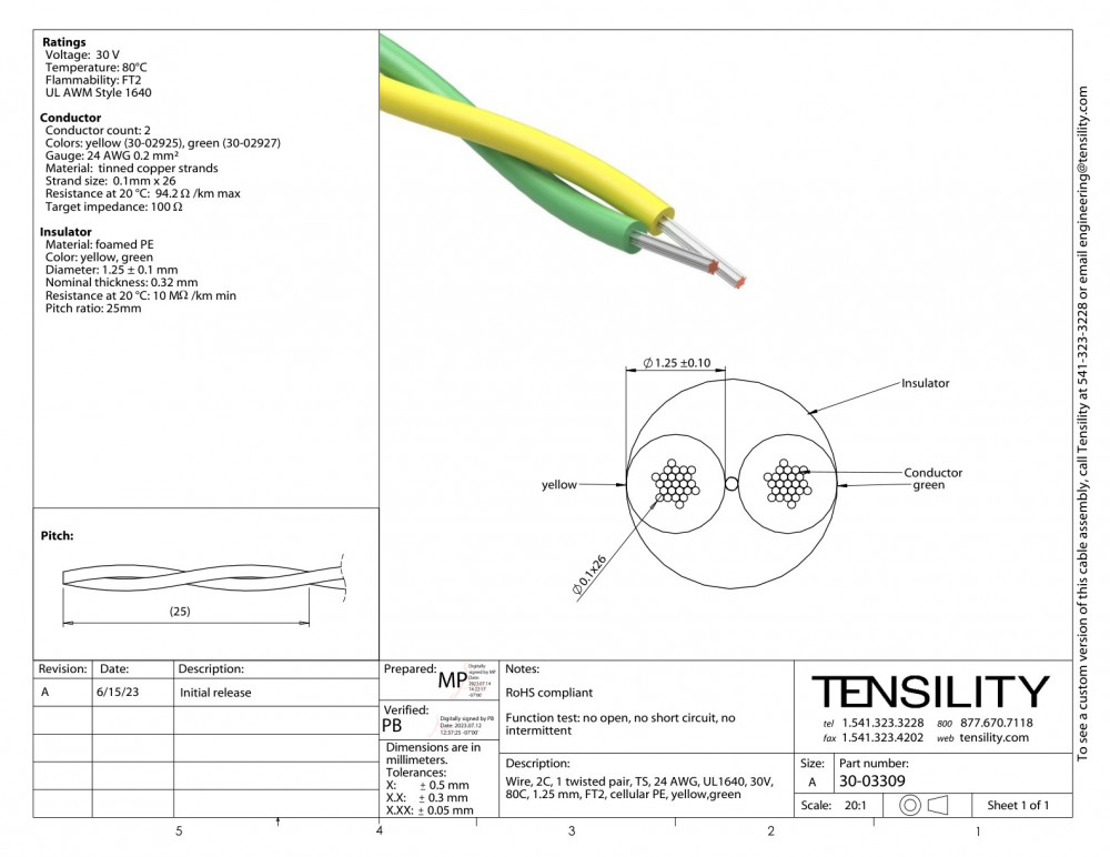 Tensility International 30-03309 product specification drawing, page 1