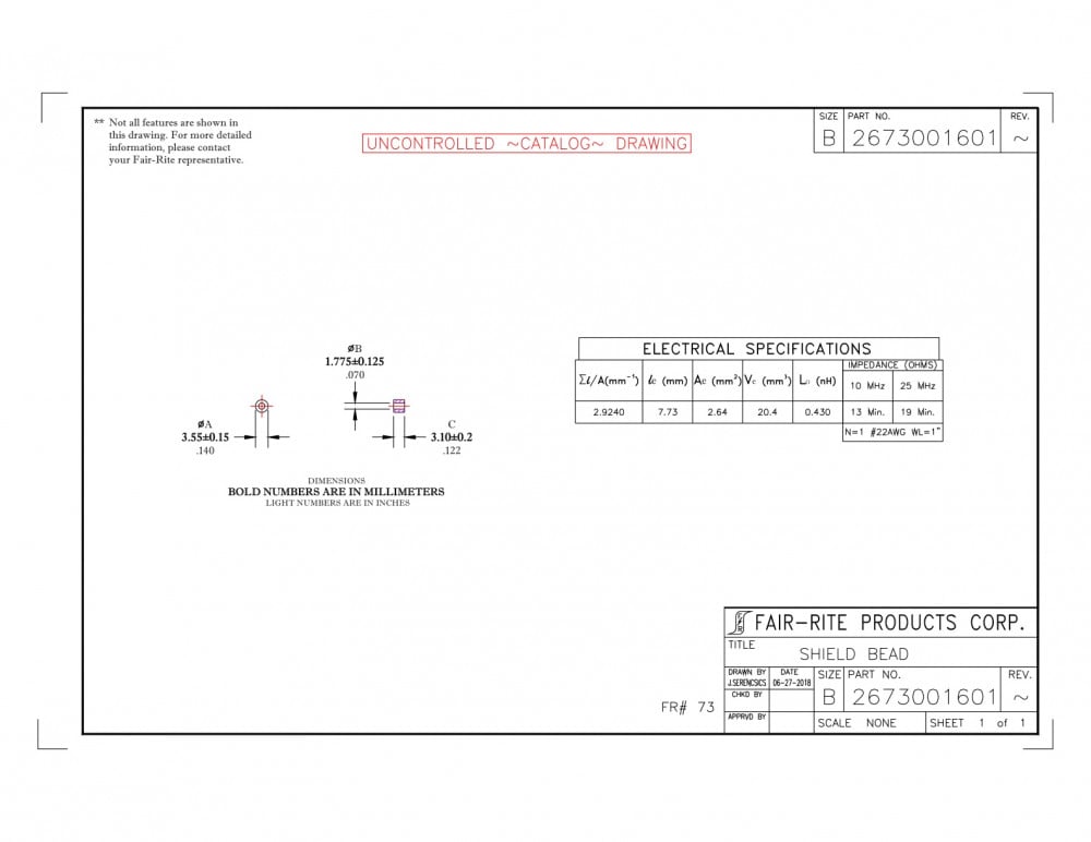 Fair-Rite 2673001601 technical document page