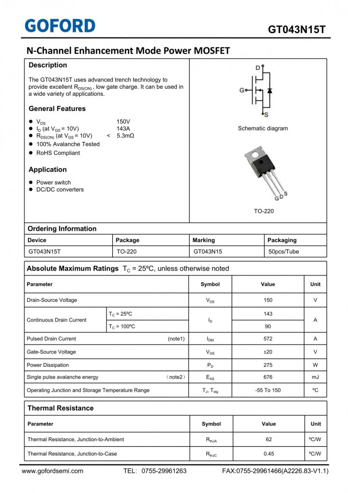 GT043N15T datasheet page 1