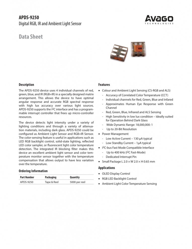 APDS-9250 datasheet page 1