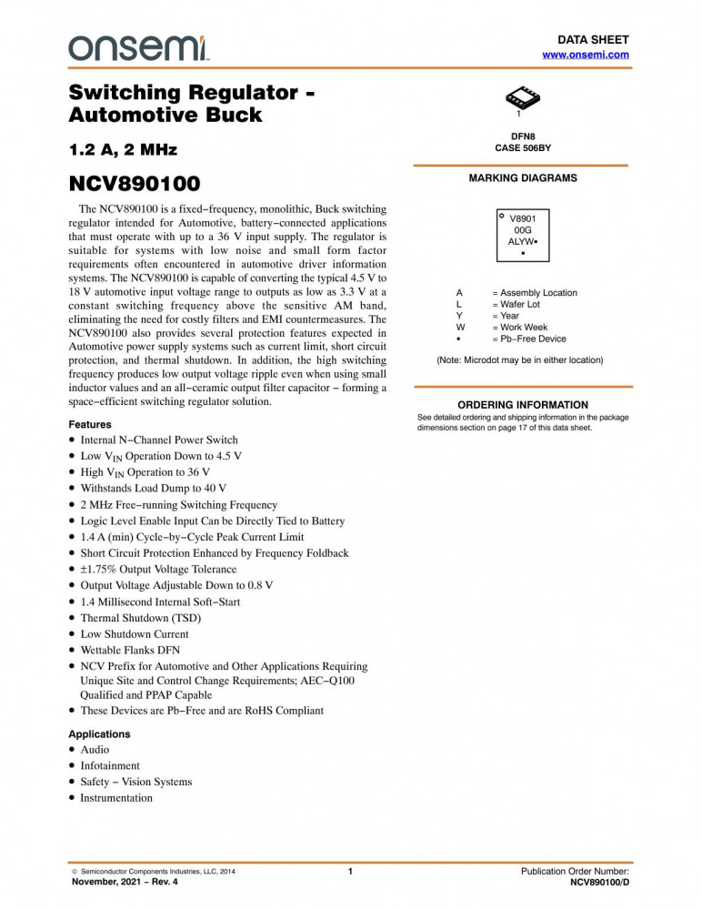 NCV890100 datasheet page 1