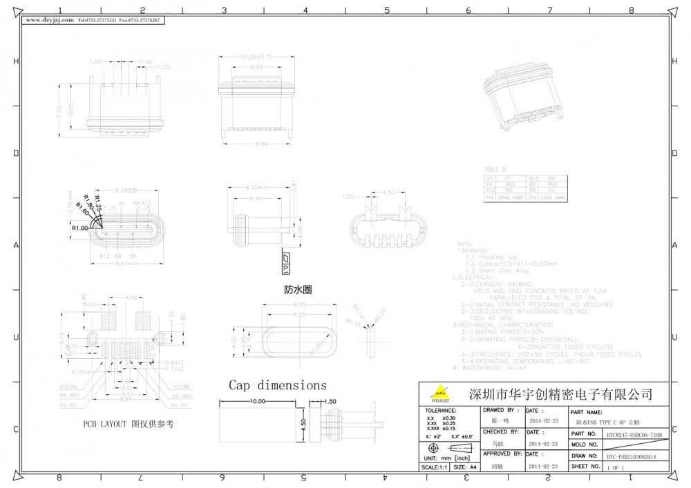 HOAUC HYCW247-USBC06-710B product drawing