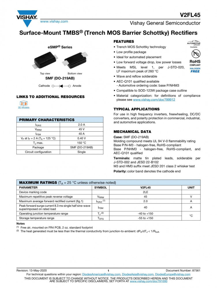 V2FL45HM3/H datasheet page 1