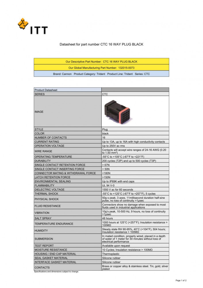 ITT CANNON 132015-0073 datasheet page 1