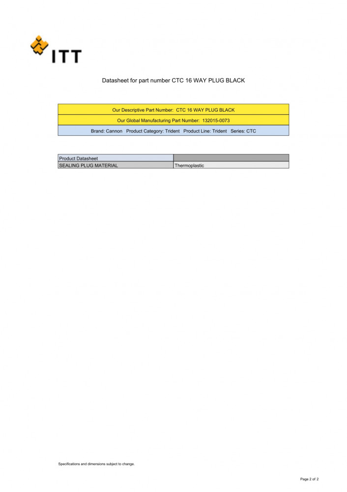 ITT CANNON 132015-0073 datasheet page 2