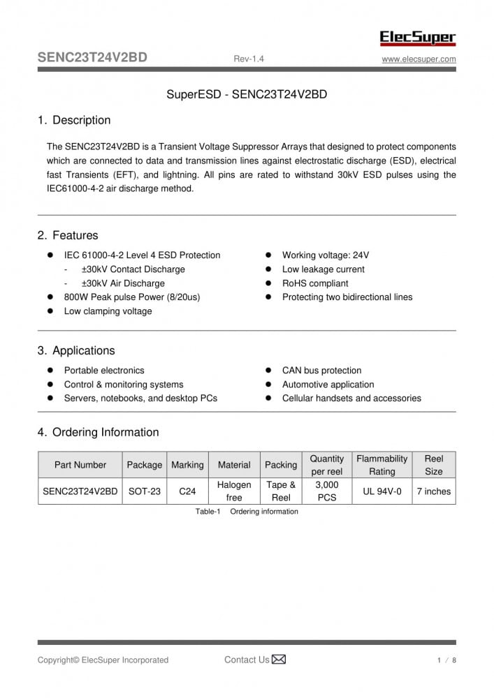 SENC23T24V2BD datasheet page 1