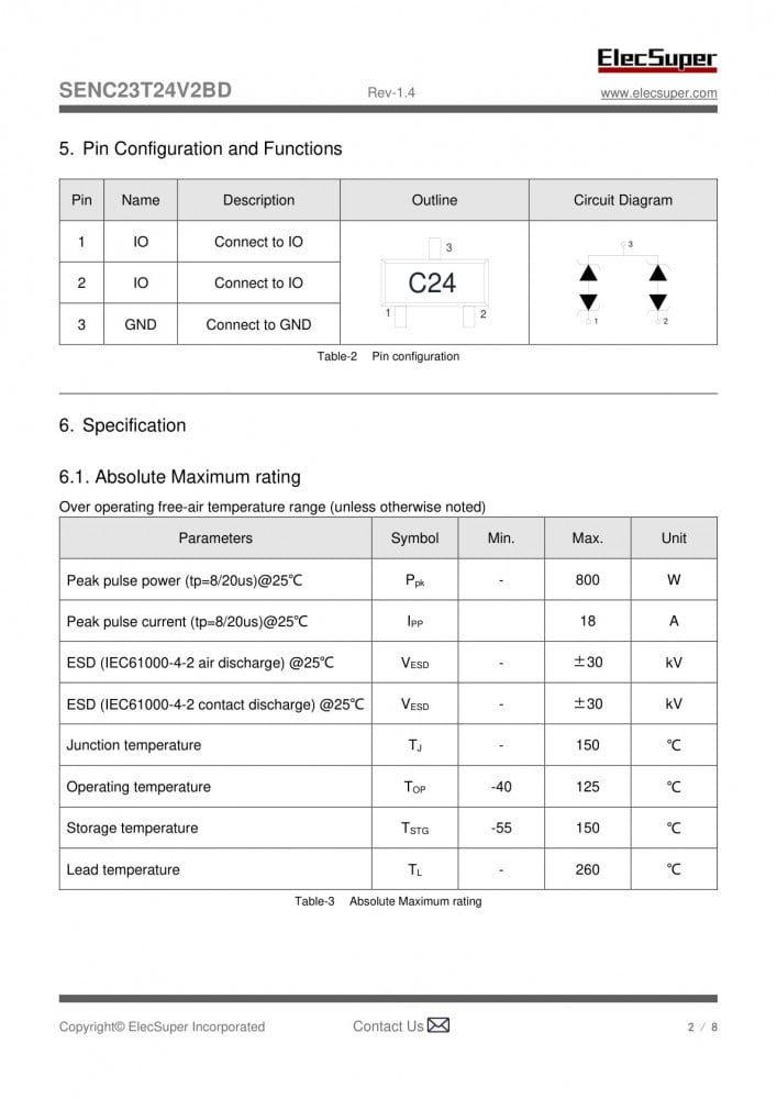 SENC23T24V2BD datasheet page 2