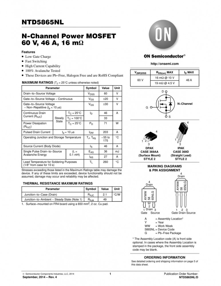 NTD5865NL datasheet page 1