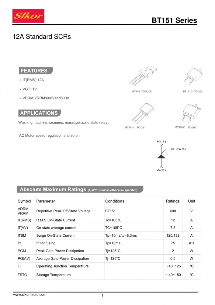 BT151D-600R datasheet page 1