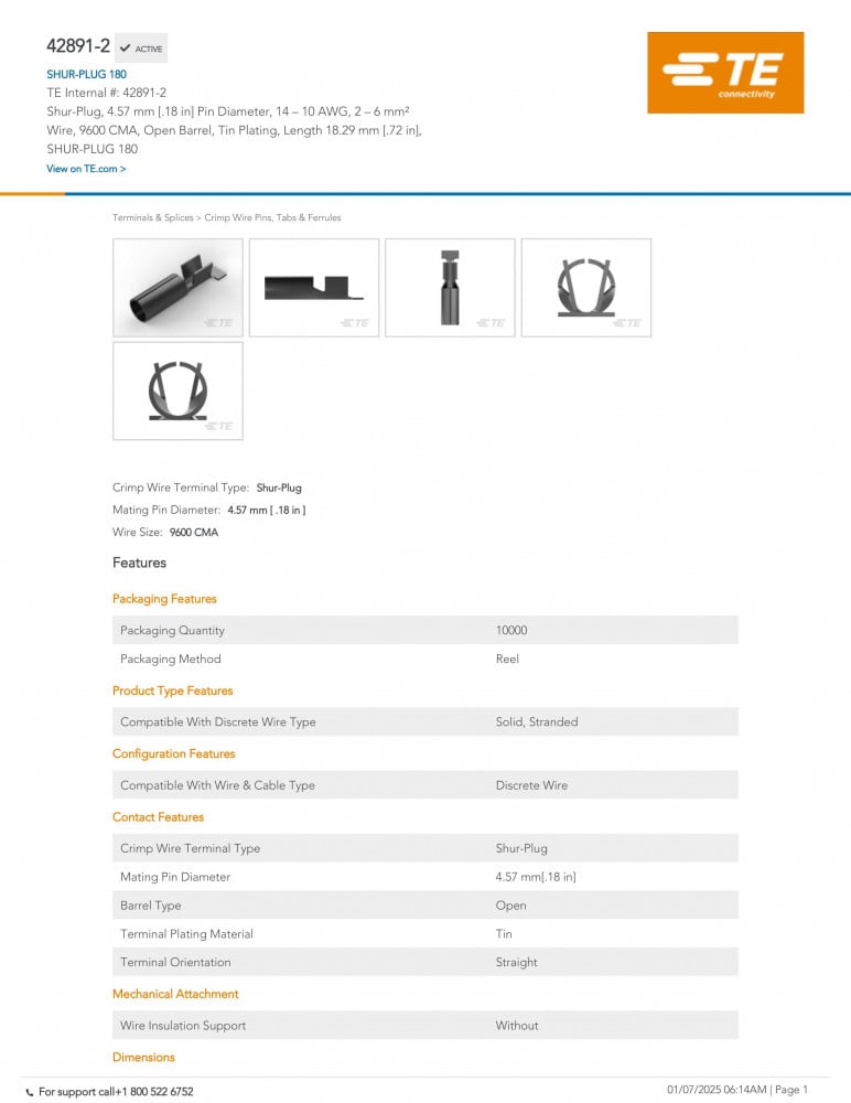TE Connectivity 42891-2 technical document page 1