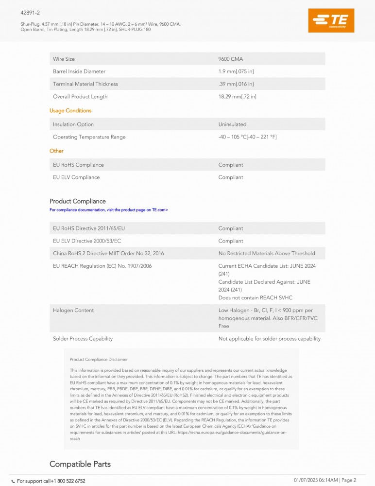 TE Connectivity 42891-2 technical document page 2
