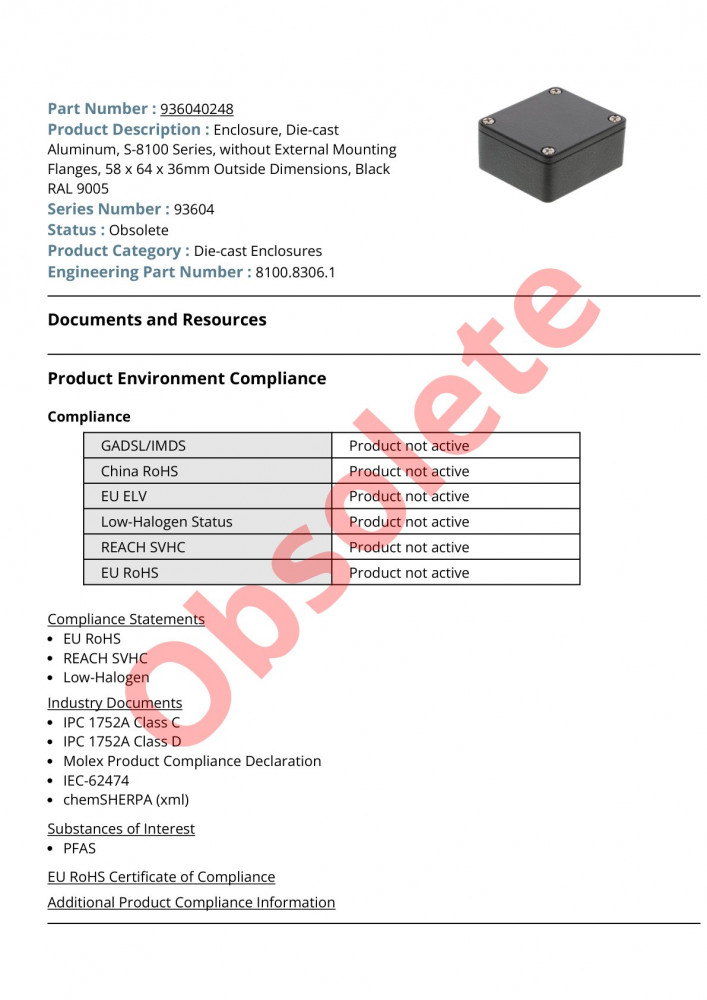 Product document image 1 for MOLEX 936040248