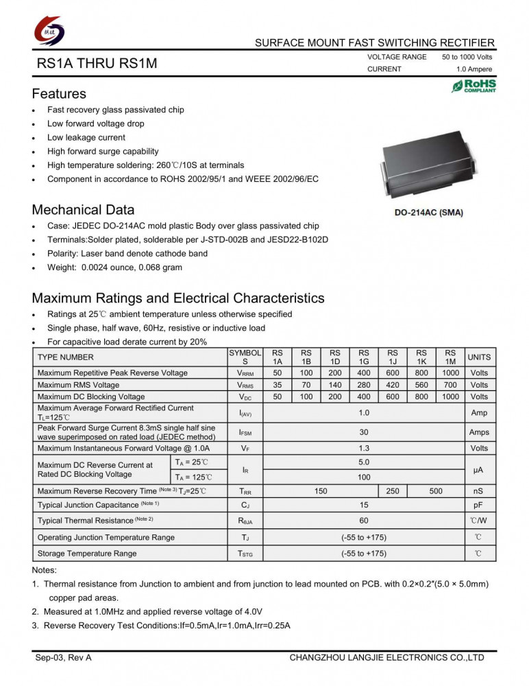 LangJie RS1J datasheet page 1
