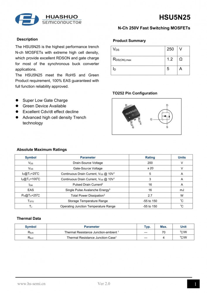 HSU5N25 datasheet page 1