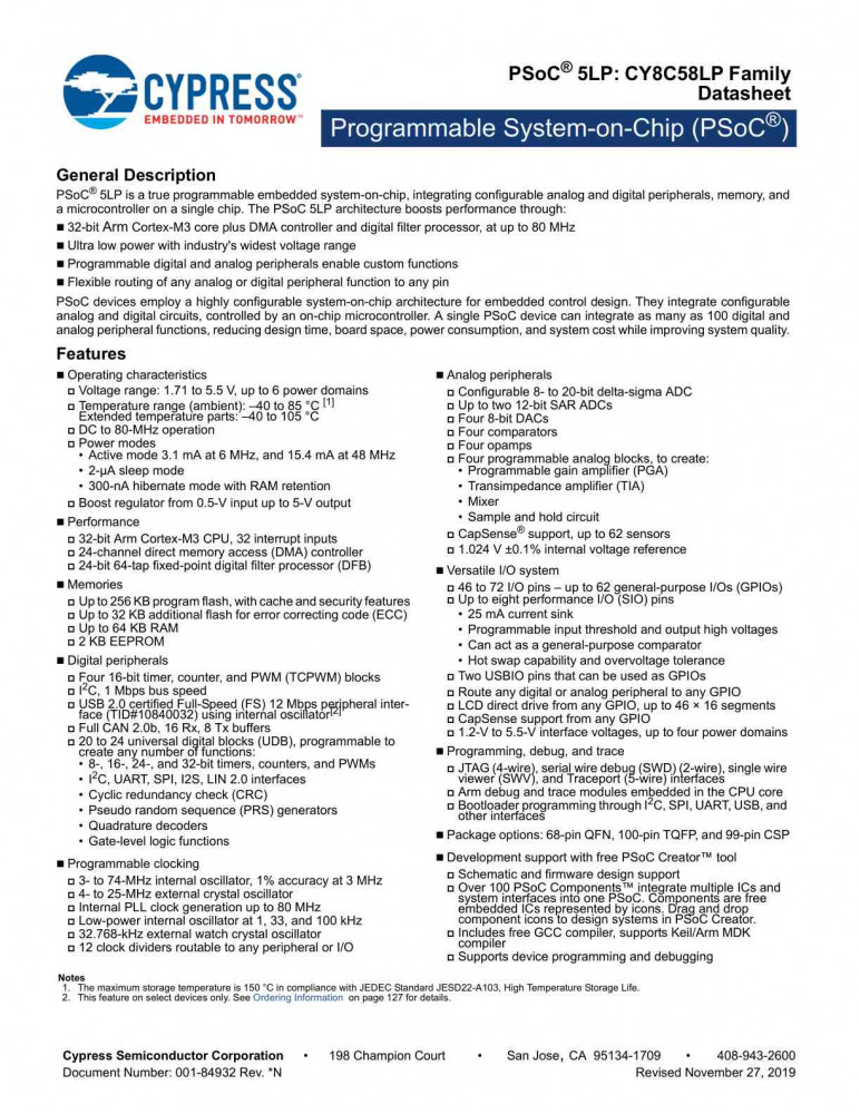 CY8C5888AXI-LP096 document page 2