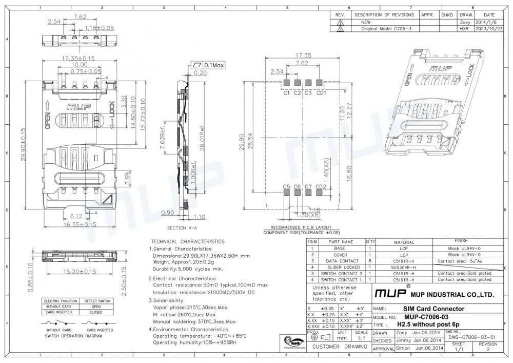 MUP C7006-03 technical document page