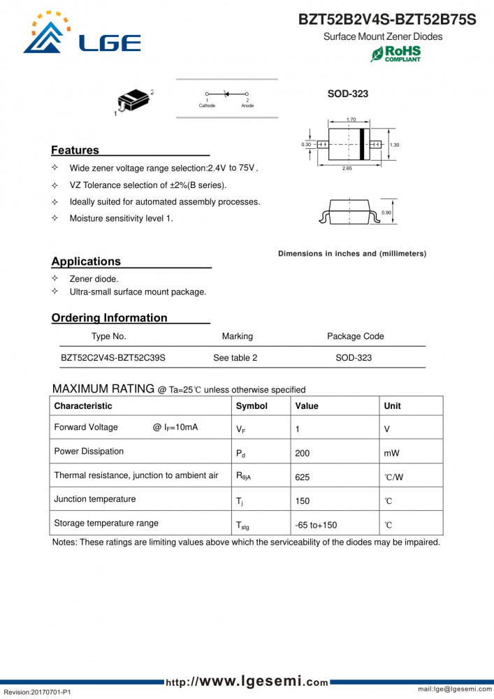 LGE BZT52B5V6S datasheet page 1