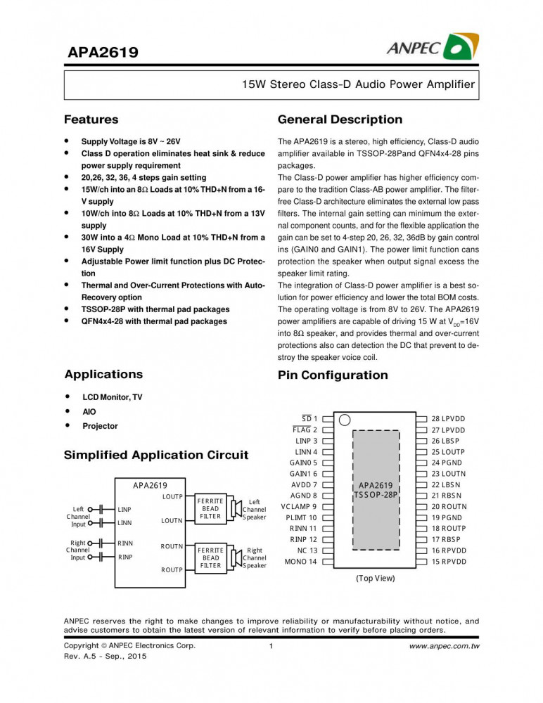 APA2619 datasheet page 1