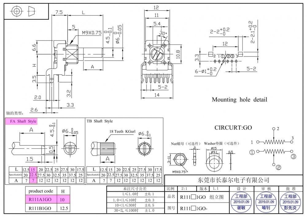 CTR R111 potentiometer specification page 3
