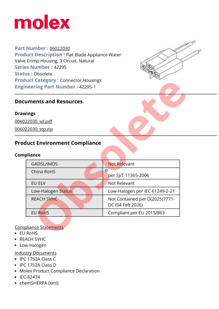 MOLEX 06022030 technical drawing, page 1