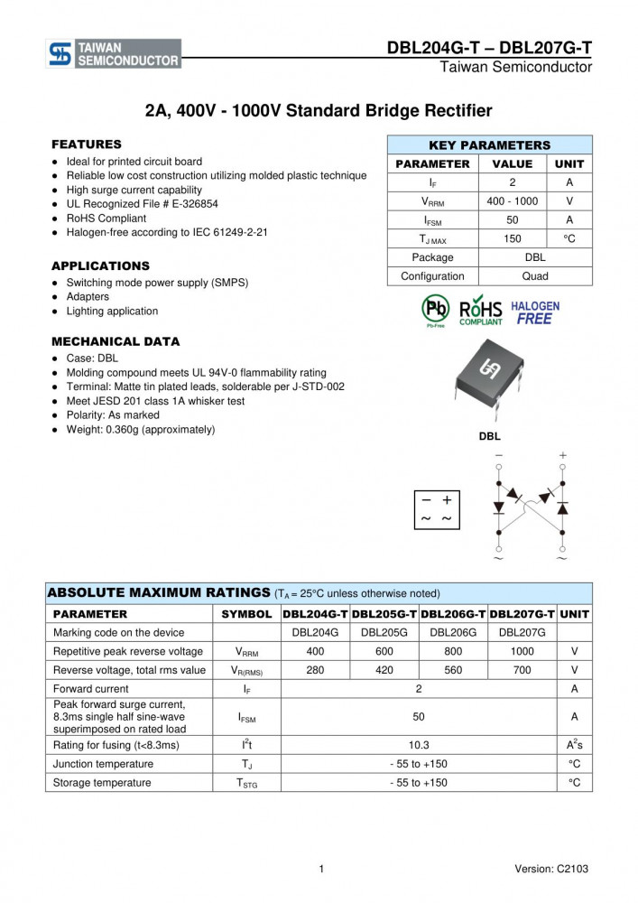DBL204G-T datasheet page 1