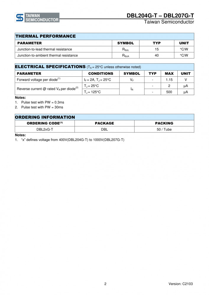 DBL204G-T datasheet page 2