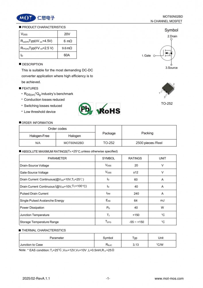 MOT60N02BD datasheet page 1