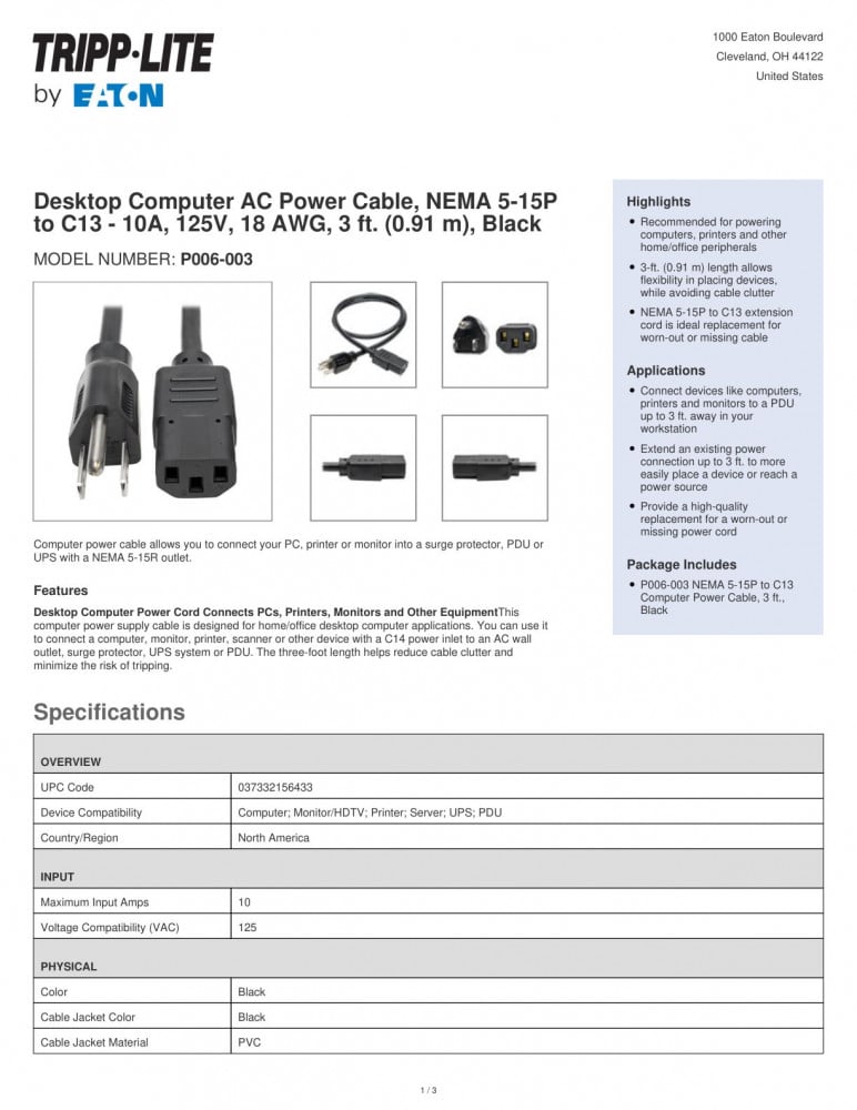 EATON P006-003 technical document page 1