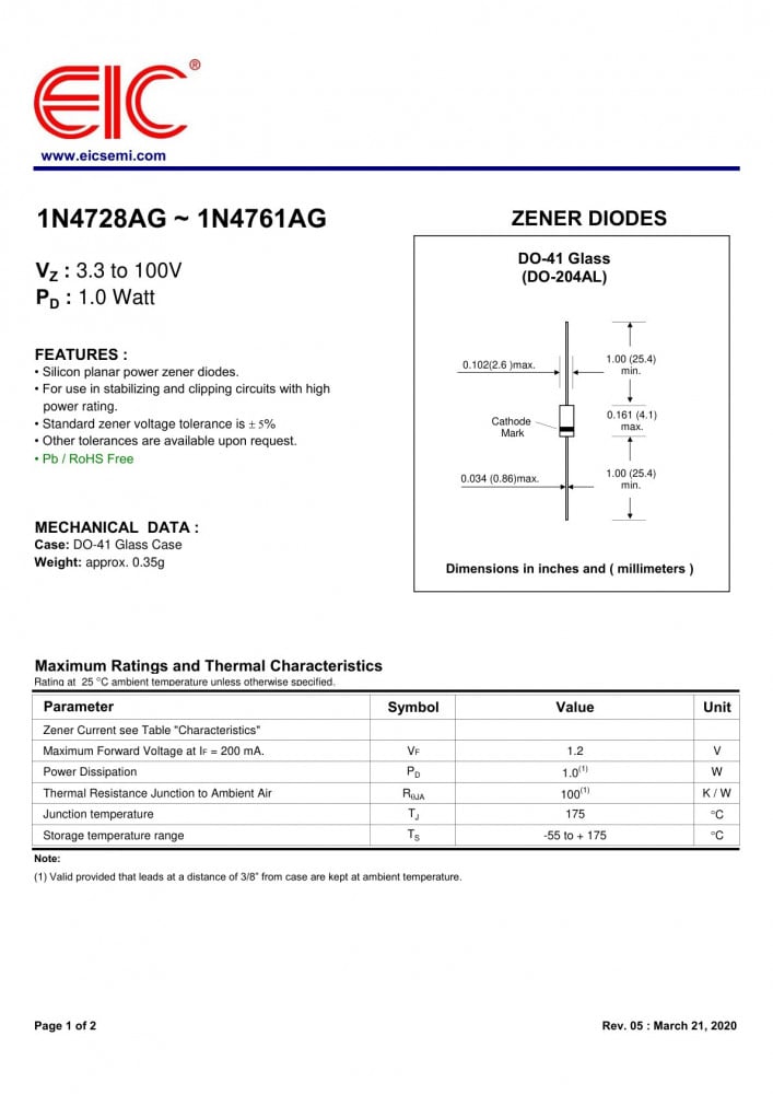 EIC 1N4732AG datasheet page 1