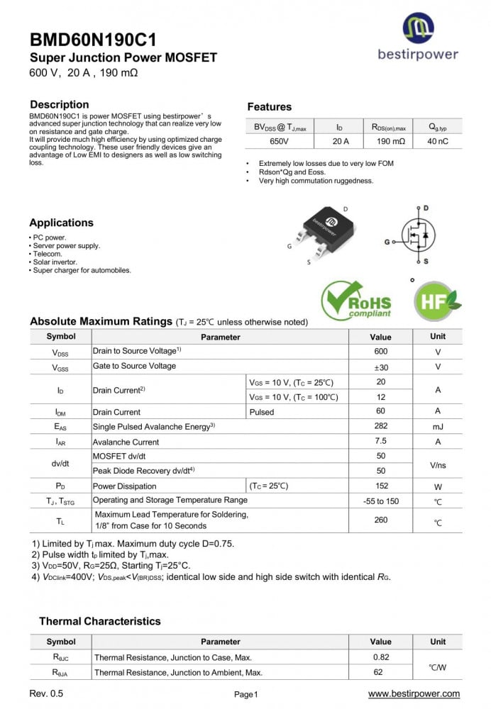 BMD60N190C1 datasheet page 1