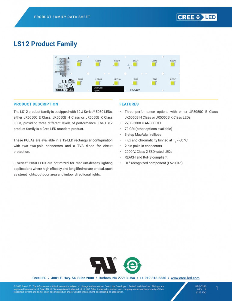 Cree LED LS12 datasheet page 1