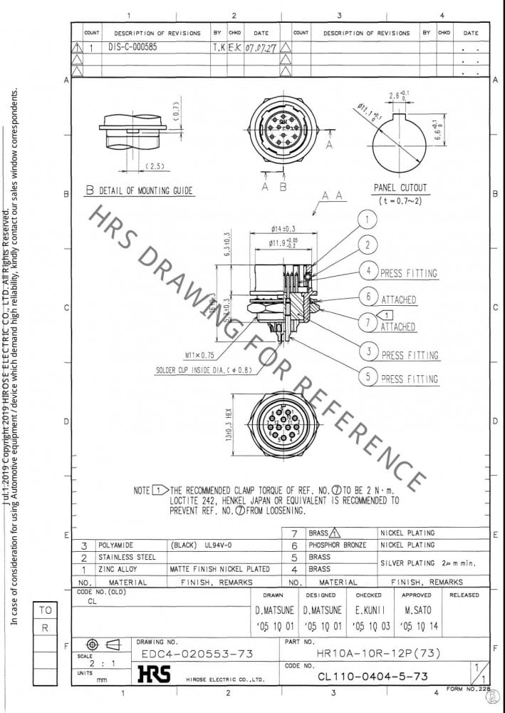 HRS HR10A-10R-12P(73) technical document preview