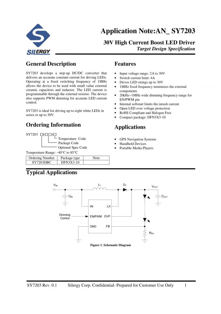 SY7203DBC datasheet page 1