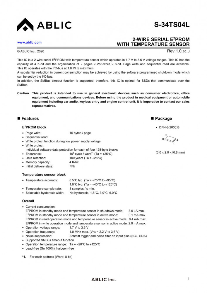 ABLIC S-34TS04L datasheet page 1