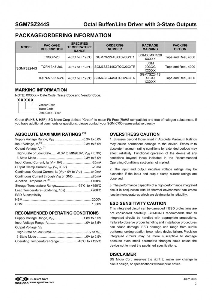 SGM7SZ244S datasheet page 2